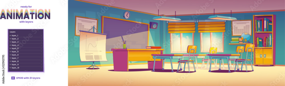 Classroom interior template ready for animation with separated layers ...