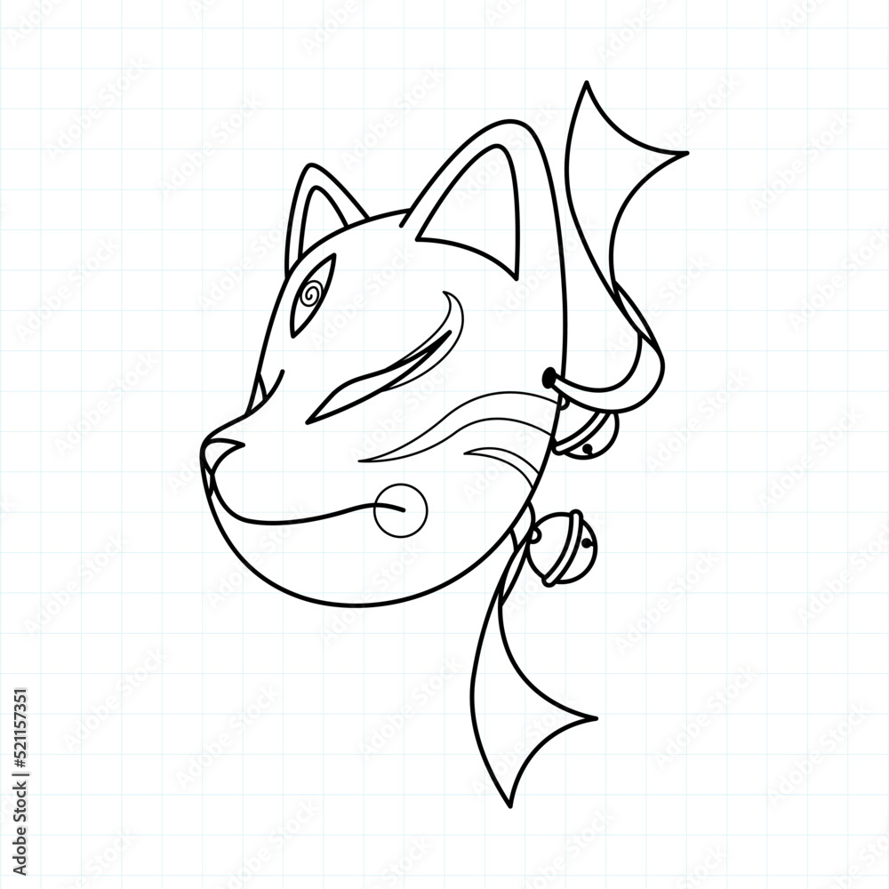 Japanese kitsune mask coloring page, Vector illustration eps.10 Stock ...