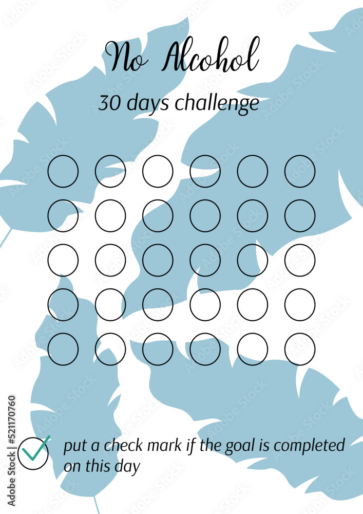 No Alcohol tracker. Personal 30 days challenge without alcohol drinks ...