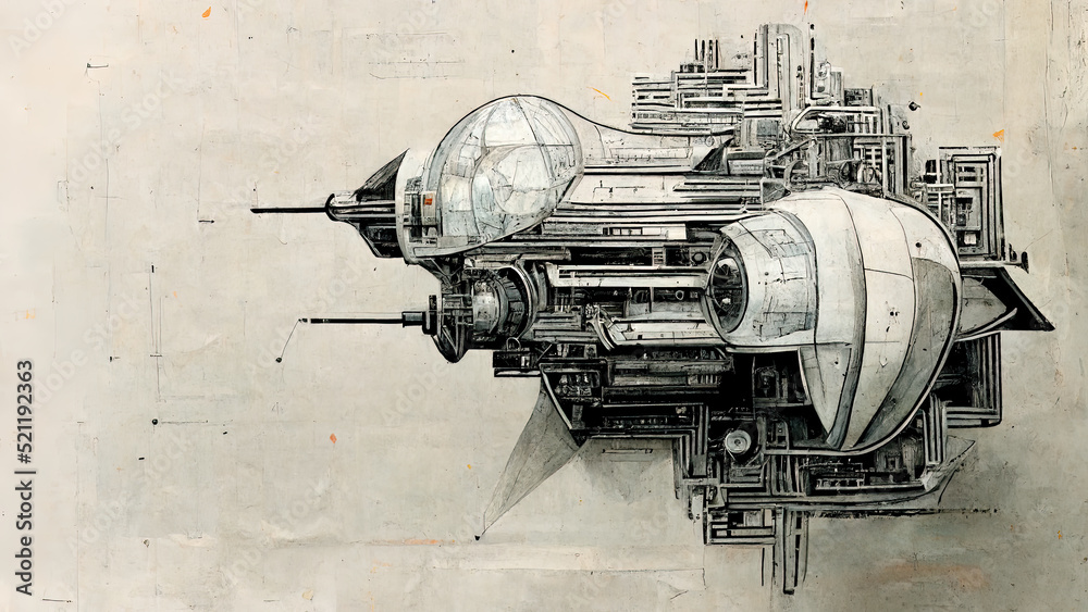 Technical drawing of futuristic solar speedster as spacecraft Stock ...