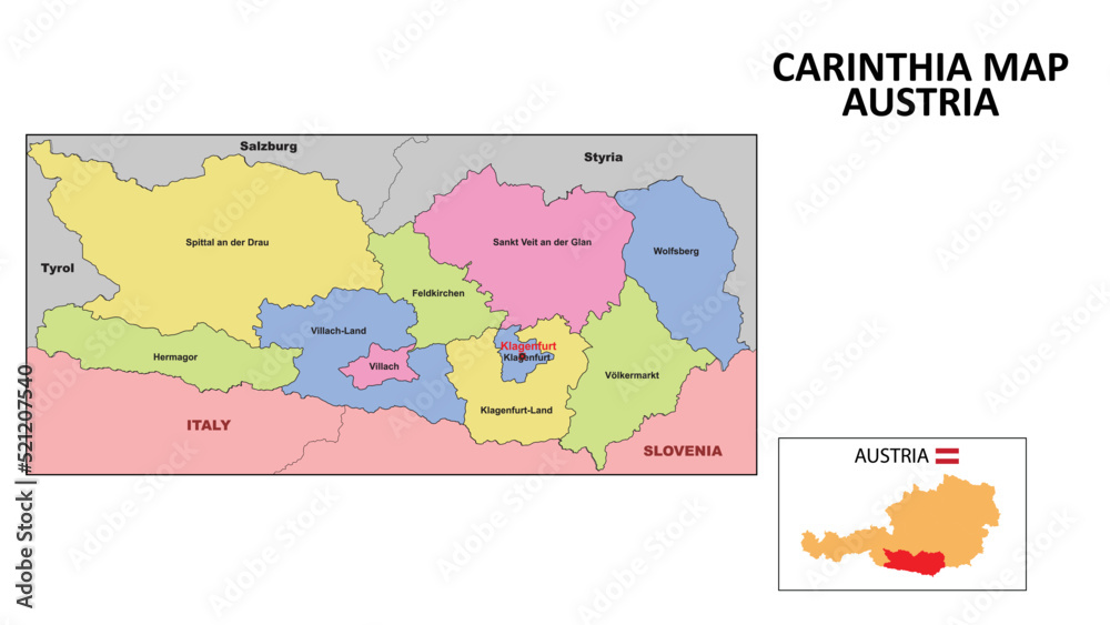 Carinthia Map. State and district map of Carinthia. Political map of ...
