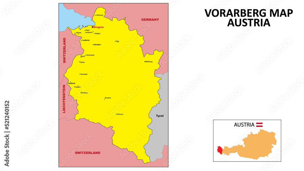 Vorarlberg Map. State and district map of Vorarlberg. Political map of ...