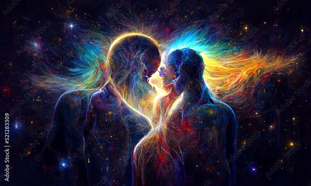 ภาพประกอบ Stock love of souls, spiritual union, cosmic background ...
