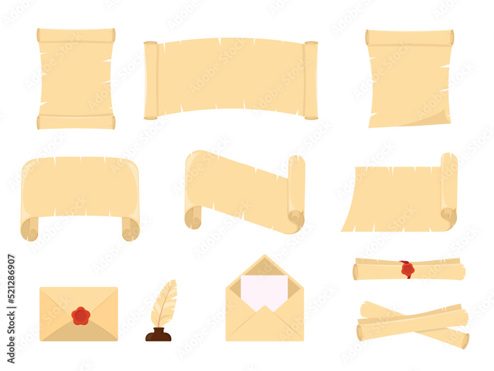 Papyrus scroll set, parchment paper with old texture, vector banner ...