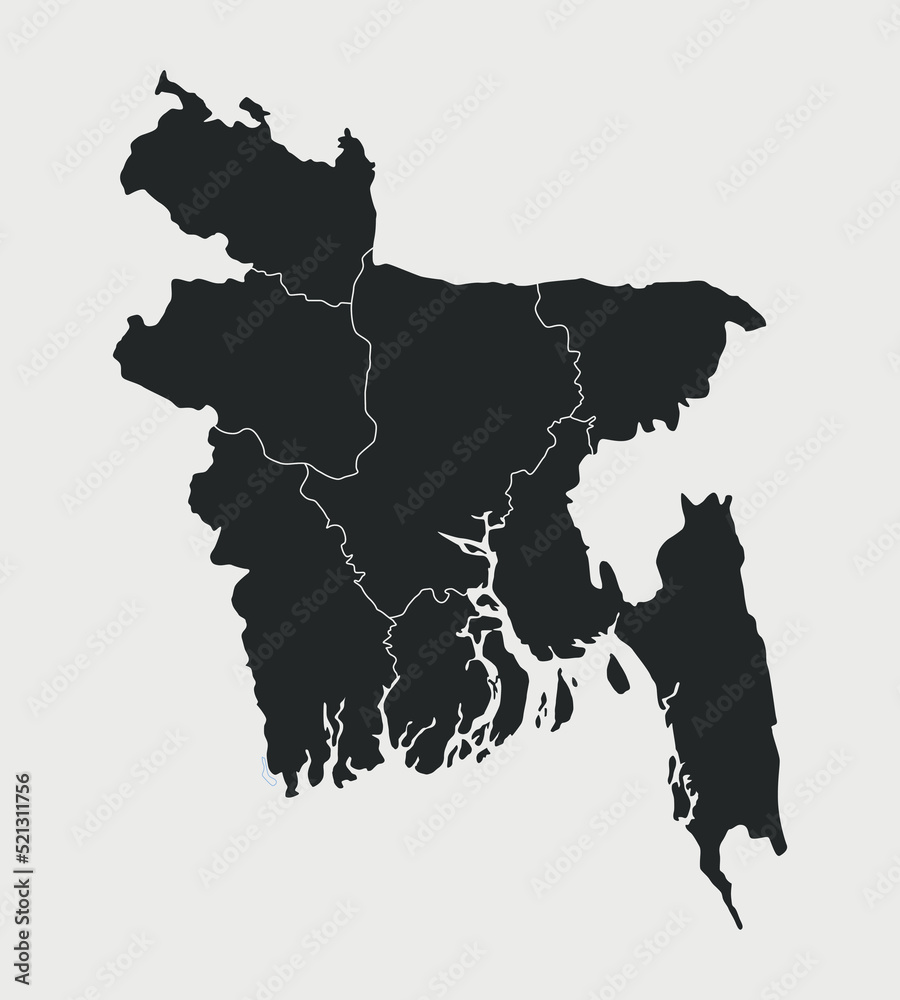 Bangladesh map with regions isolated on white background. Map of ...