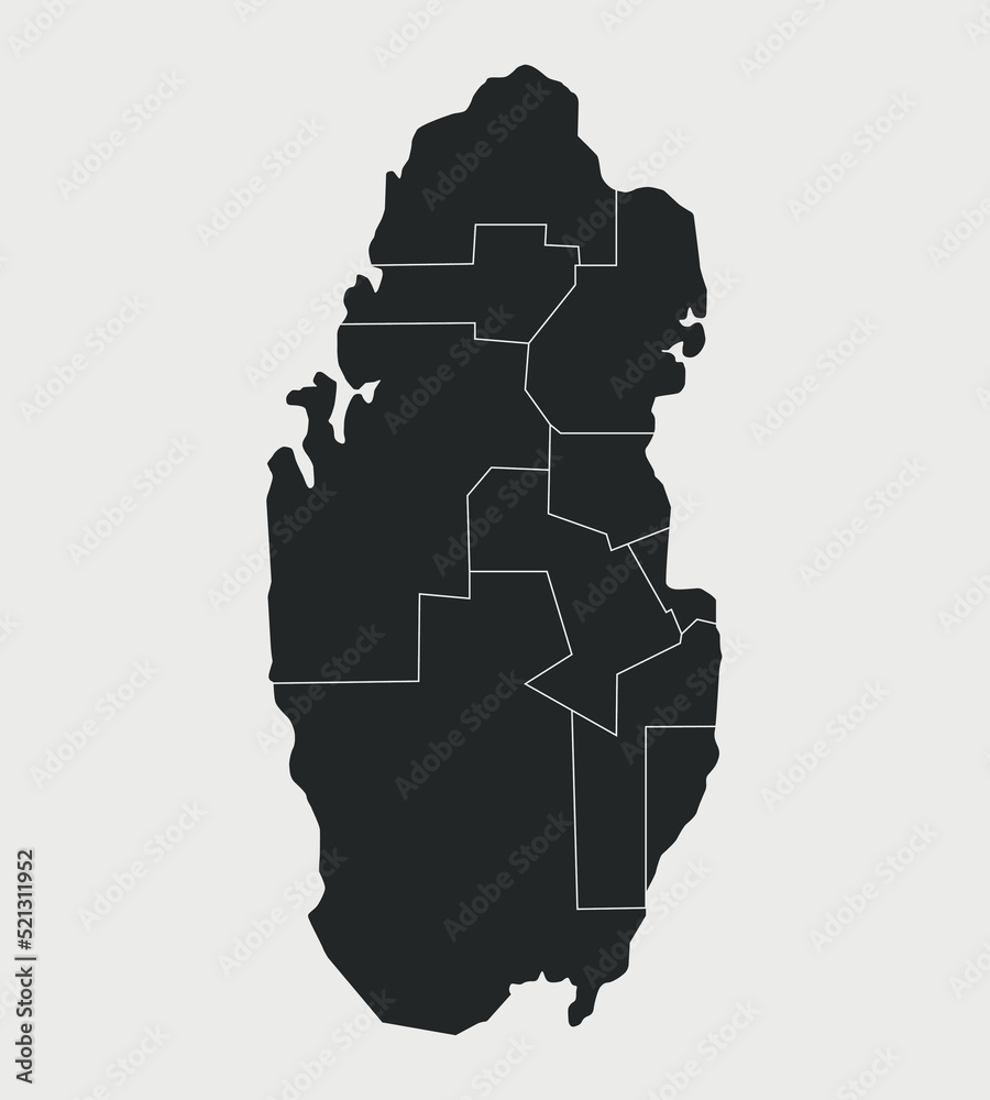 Qatar map with regions, provinces isolated on white background. Outline ...