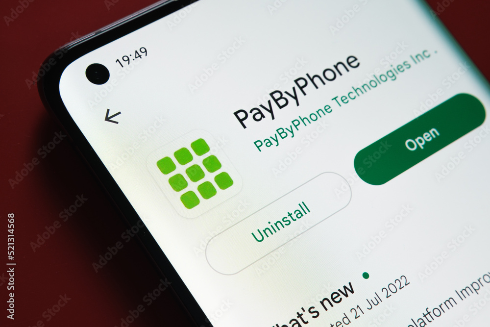 PayByPhone app seen in Google Play Store on the smartphone screen ...