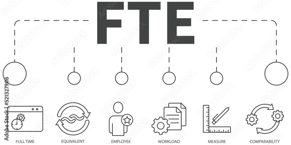 Full-time equivalent Vector Illustration concept. Banner with icons and ...