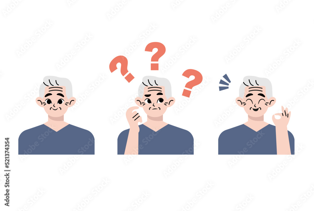 Vector de Stock Elderly thinking. Emotions and gestures. Think not, do ...