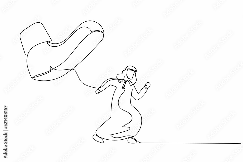 Continuous one line drawing brave Arabian businessman run away from ...