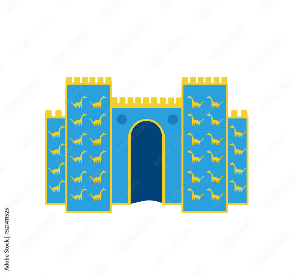 Ishtar Gate in Babylon. Ancient city of Iraq and Mesopotamia. Blue ...