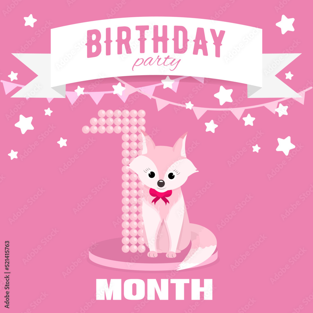 Birthday party invitation for the girl's first month birthday with ...