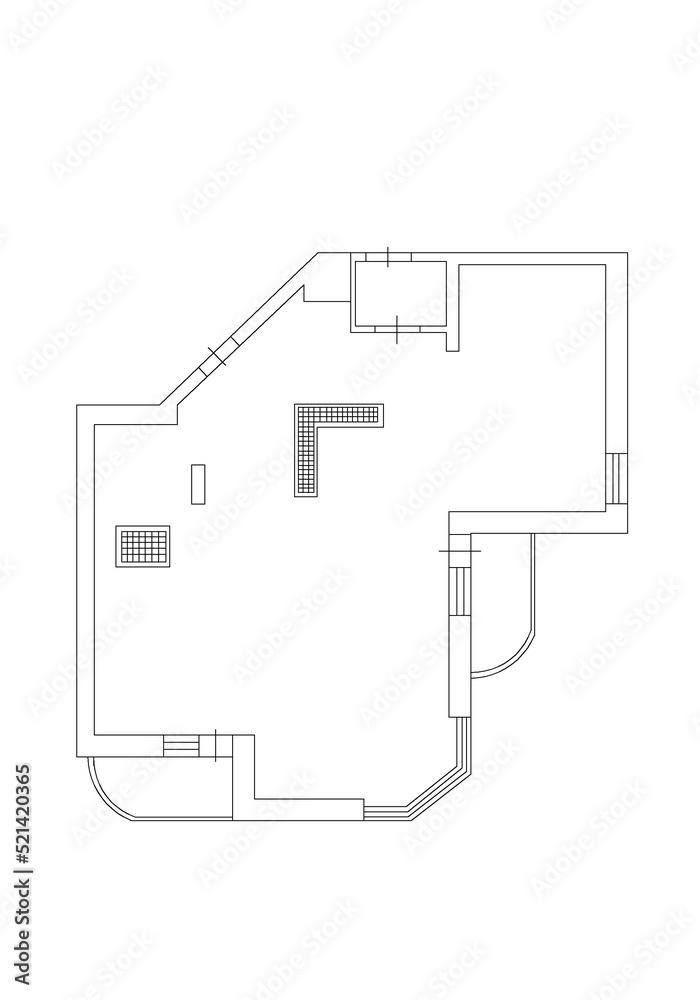 Autocad drawing. 2d floor plan. Black&white floor plan. Floorplan Stock ...