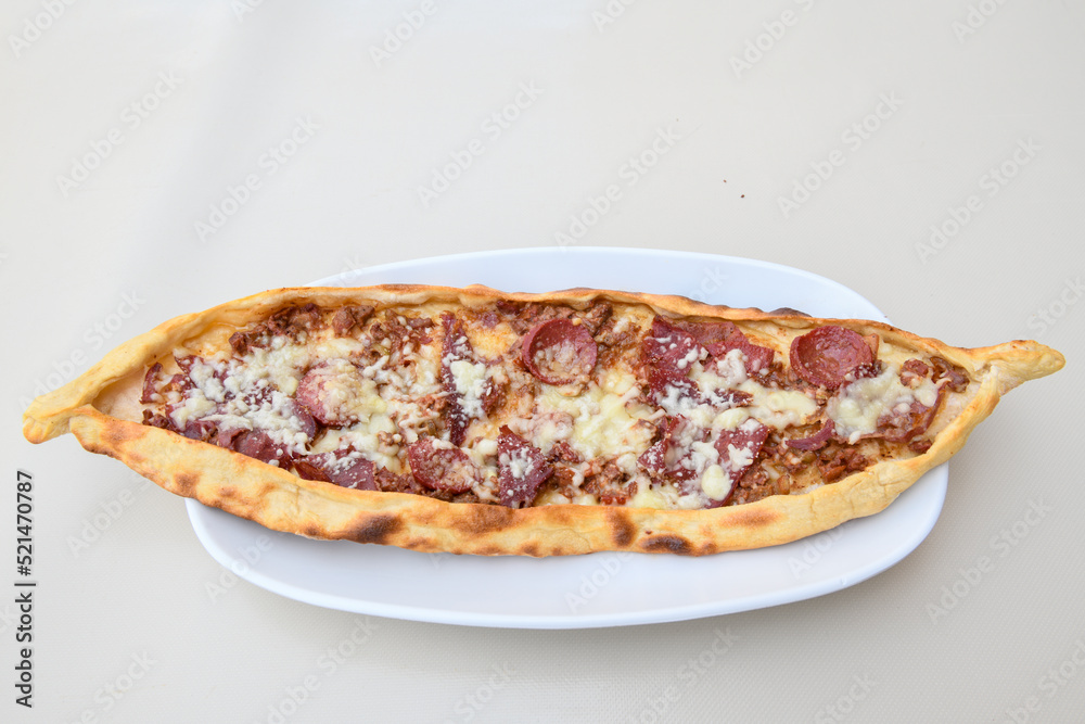 Turkish pita with minced cubed meat and cheese (Turkish name: Kiyma ...