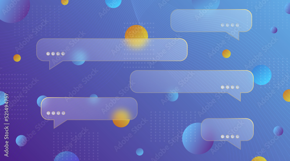 Chat dialog boxes in glass morphism effect style. Transparent frosted ...