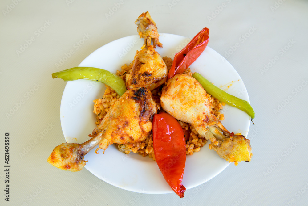 Chicken wings barbeque in a dish with BBQ grill sauce . Izgara tavuk ...