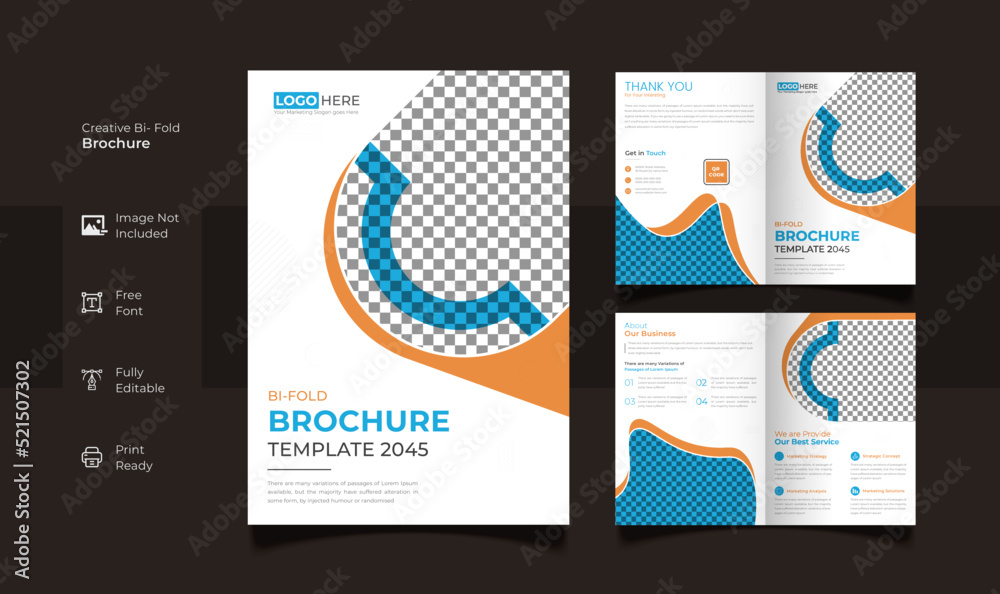 Corporate bi-fold brochure design template, Creative business bifold ...