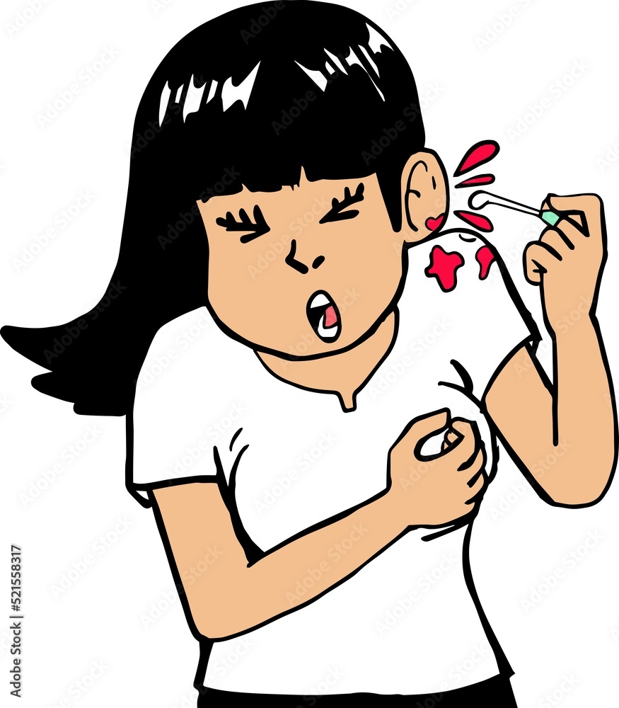 Woman injured from ear picking so severe that bleeding Stock ...