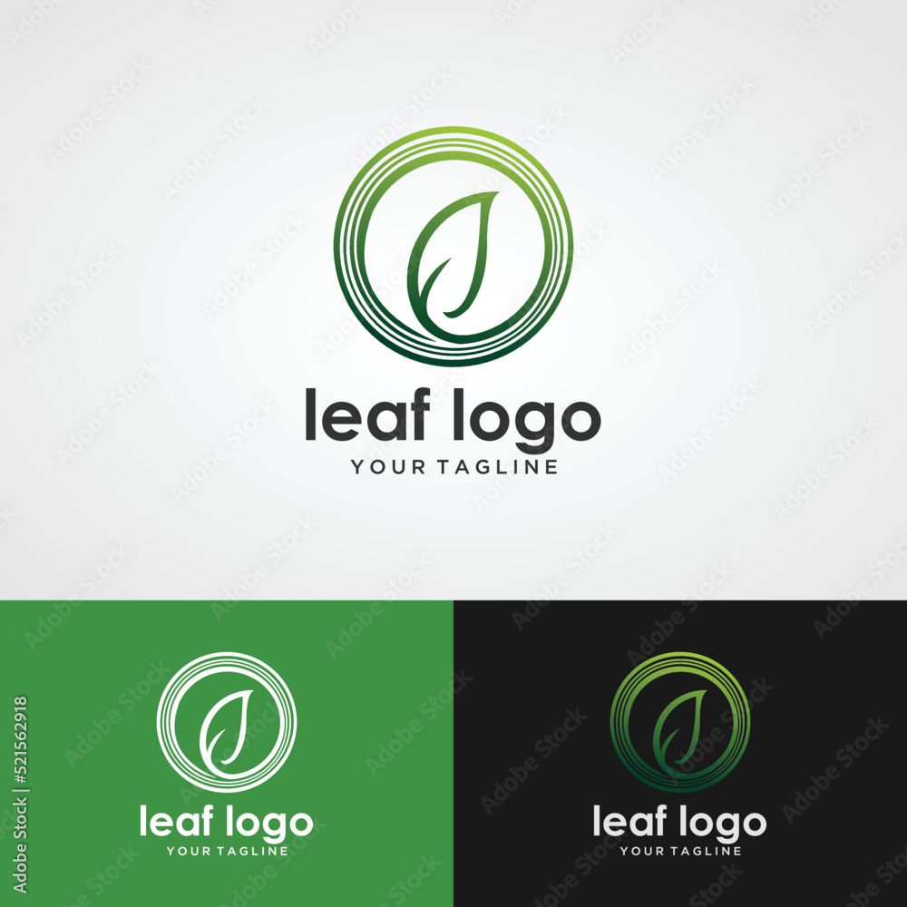 Desain vektor ikon logo daun hijau abstrak. Desain lansekap, taman ...
