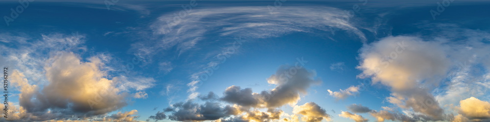 Dark blue sunset sky panorama with Cumulus clouds. Seamless hdr pano in ...