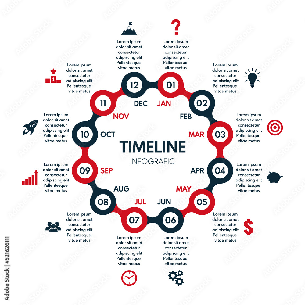 Vector de Stock 12 months or steps round diagram, whole year life plan ...