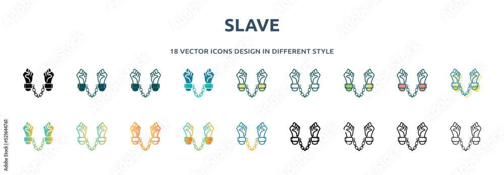 slave icon in 18 different styles such as thin line, thick line, two color, glyph, colorful ...
