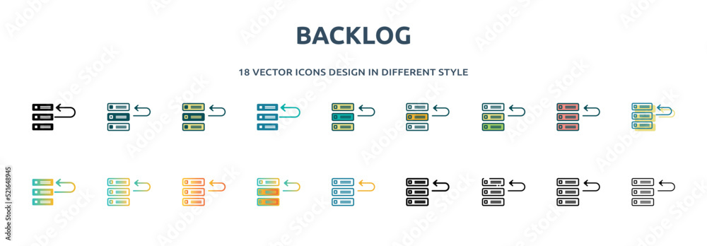 backlog icon in 18 different styles such as thin line, thick line, two ...
