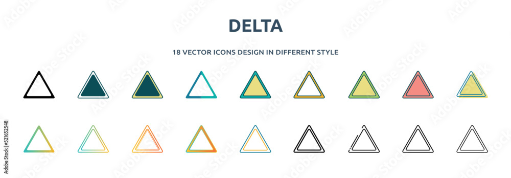 delta icon in 18 different styles such as thin line, thick line, two ...