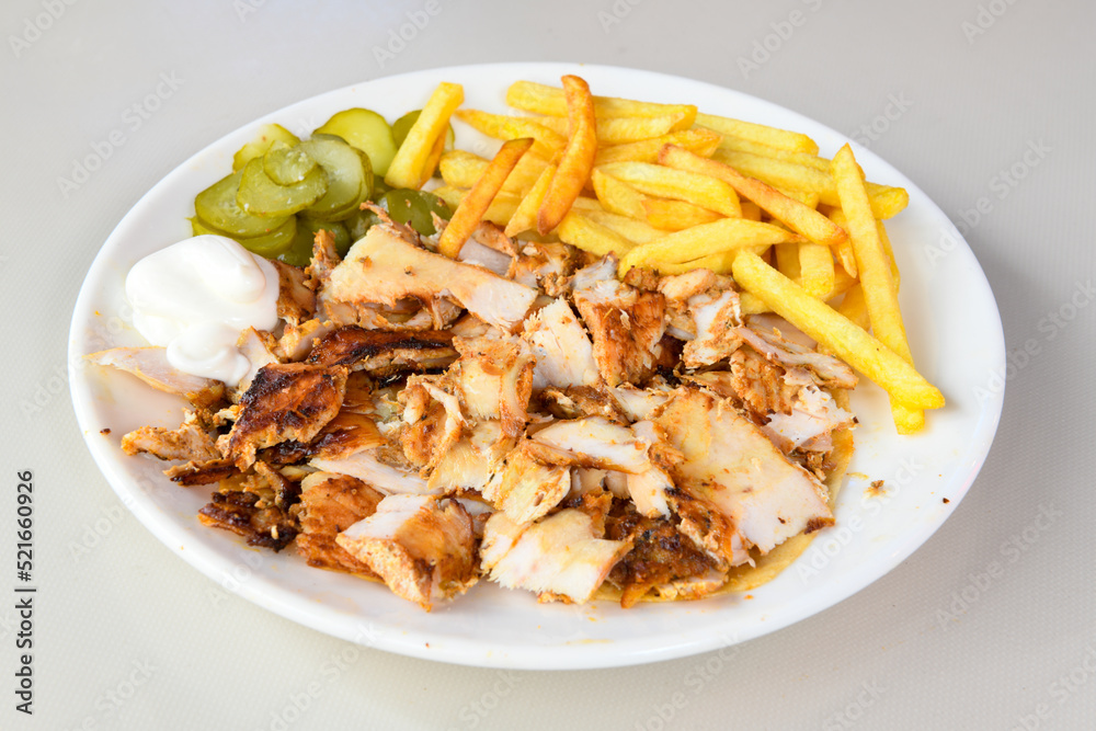 Chicken wings barbeque in a dish with BBQ grill sauce . Izgara tavuk ...