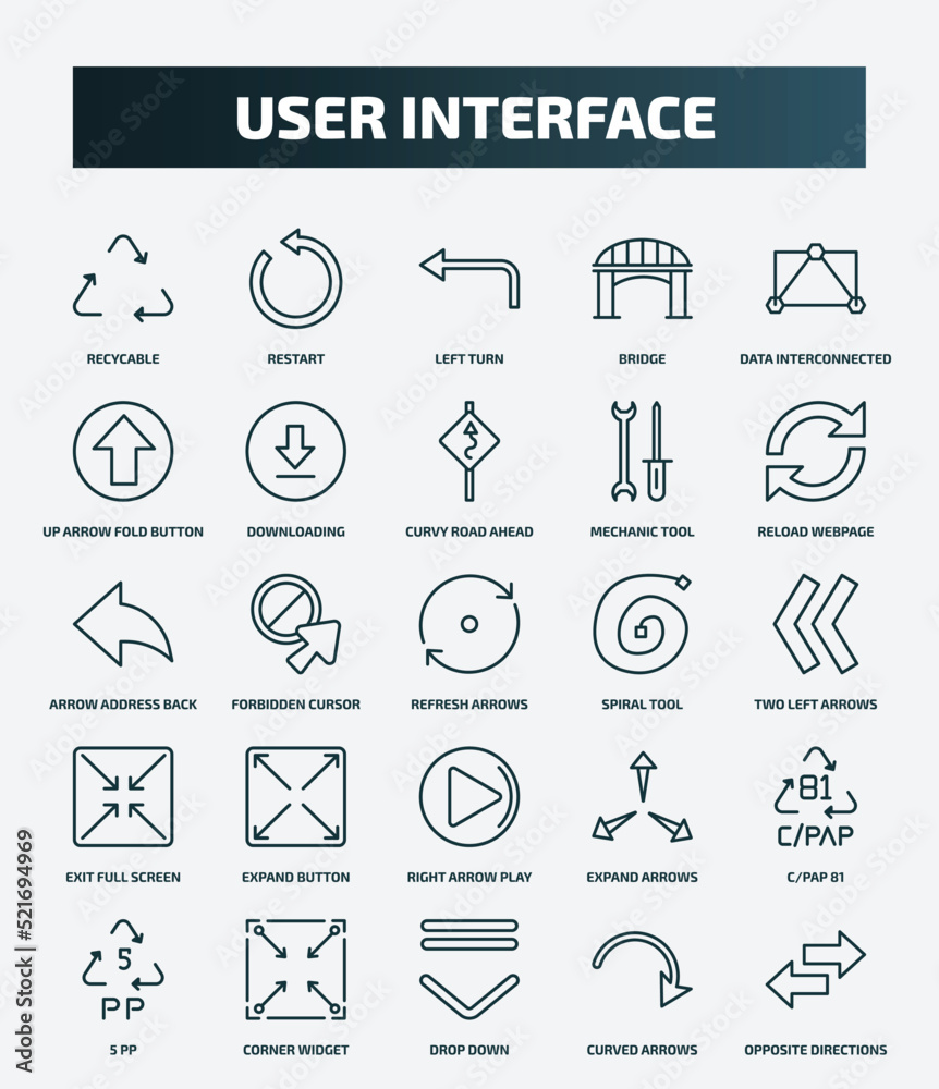 set of 25 special lineal user interface icons. outline icons such as ...