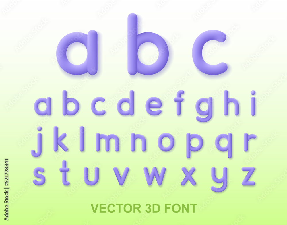 3d alphabet letters set. Render isolated lowercase letters with shadow ...