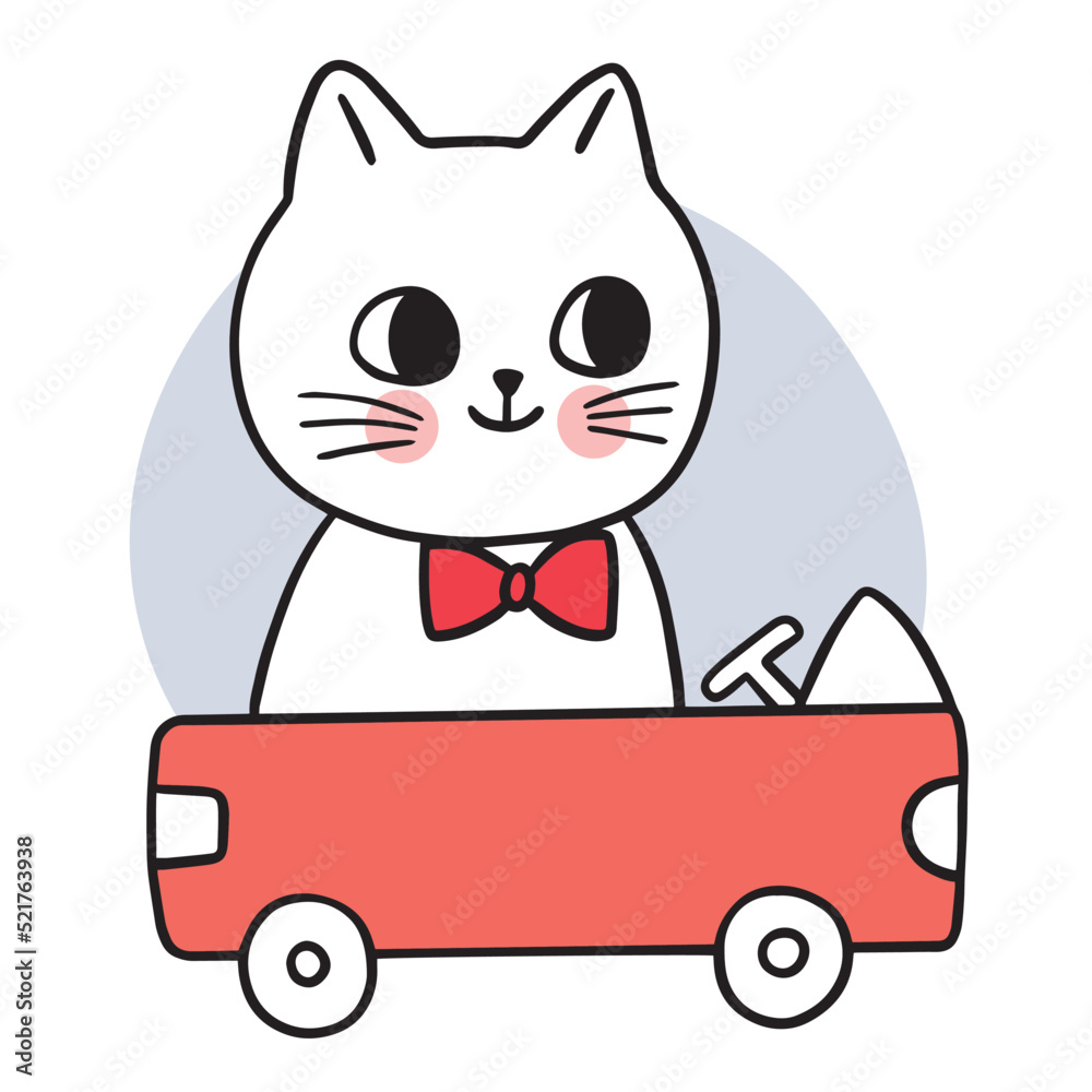 Cartoon cute funny cat driving car vector. Stock Vector | Adobe Stock