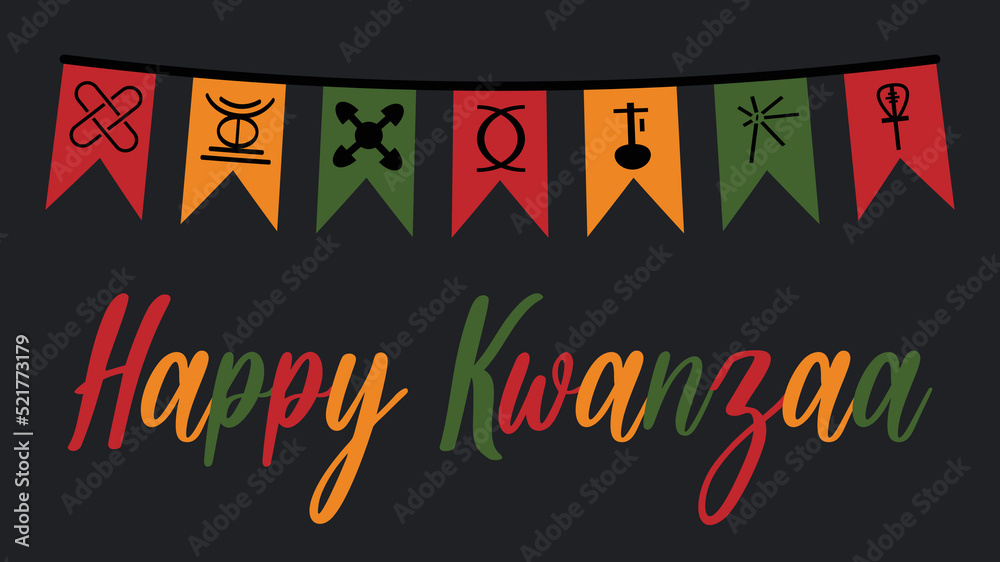 Happy Kwanzaa banner with cute festive flags bunting with seven ...