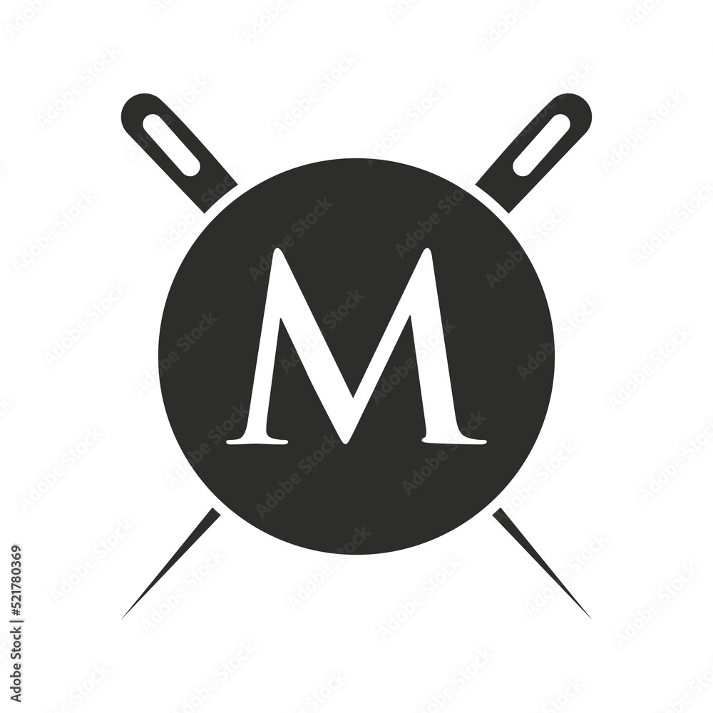 Letter M Tailor Logo, Needle and Thread Combination for Embroider ...