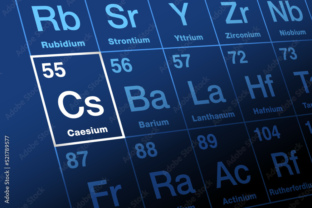Stock-Vektorgrafik „Caesium, Cesium, on periodic table of the elements ...