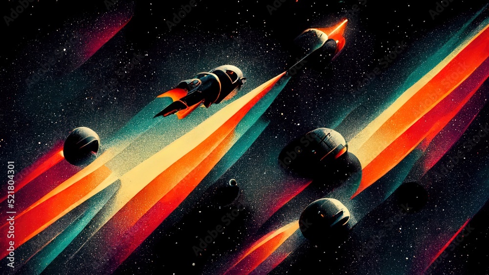Retro futuristic, space wallpaper. 4K vintage background, colorful ...