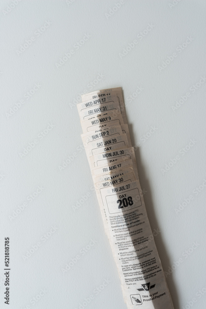 old paper transit transfers issued by the Toronto Transit Commission ...