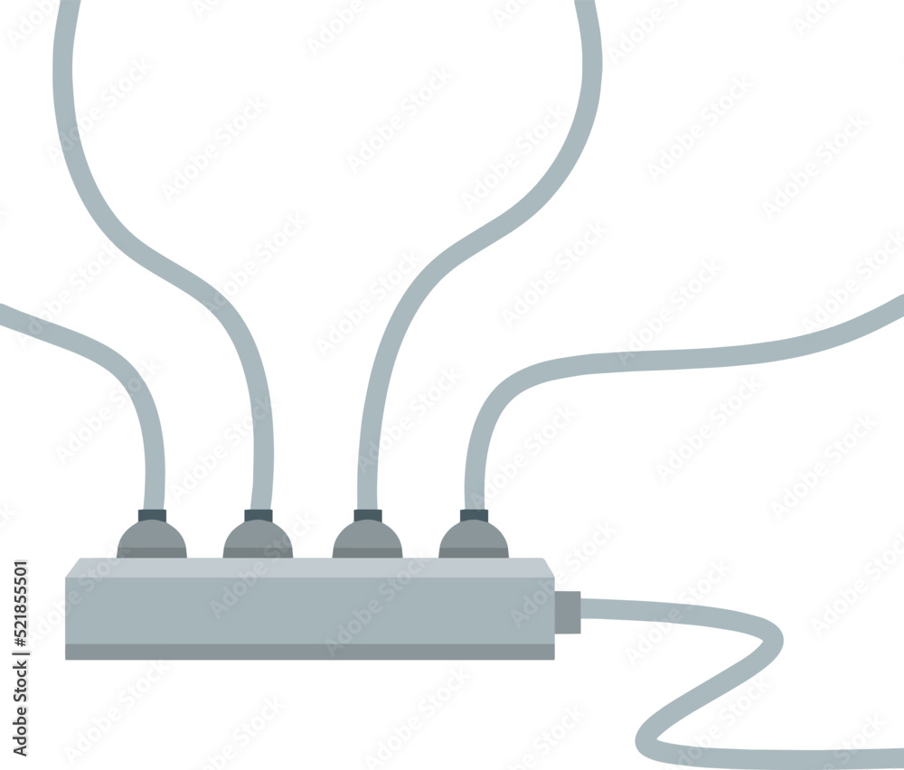 Many outlets to plug with wires. load on system. Cartoon flat ...