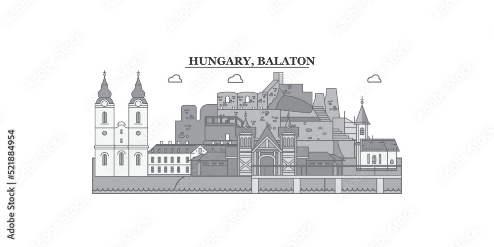 Hungary, Balaton city skyline isolated vector illustration, icons Stock ...