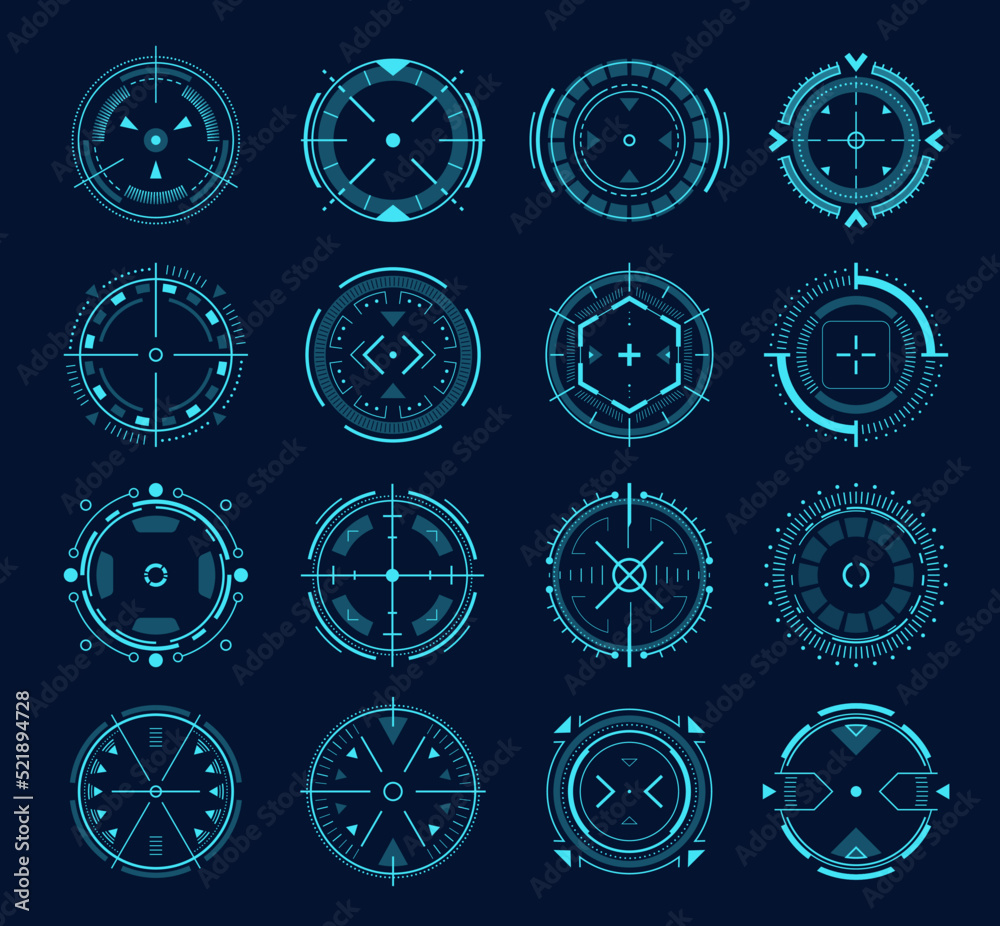 HUD aim target, military crosshair, sniper scope of futuristic game ui ...