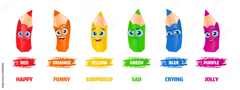 Collection of Colors Pencil Characters with different human Emotions ...
