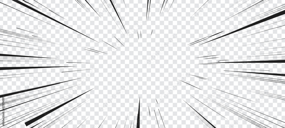 Manga speed lines, comic anime radial effect on transparent background ...