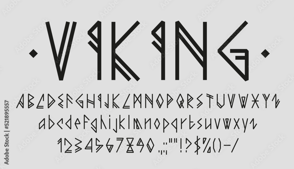Viking font alphabet letters, Nordic runes type or Scandinavian gothic ...