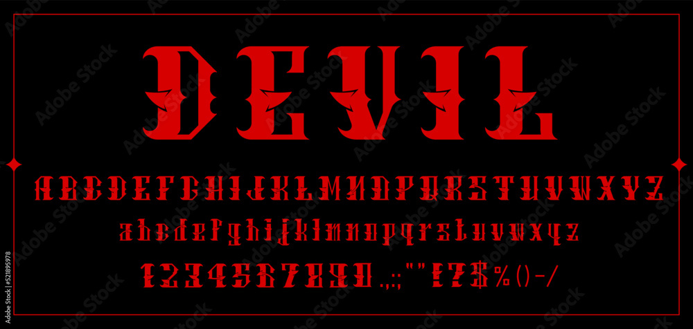 Vector de Stock Devil font, demon typeface or bloody red evil letters ...