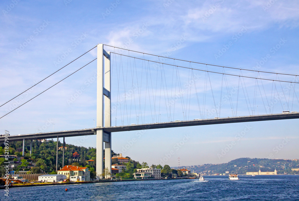 Bosphorus Bridge (also called the First Bosphorus Bridge) over the Bosphorus strait in Istanbul ...