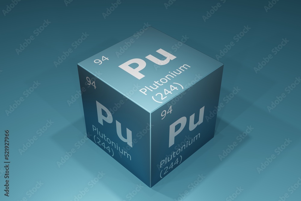 Plutonium, 3D rendering of symbols of the elements of the periodic ...