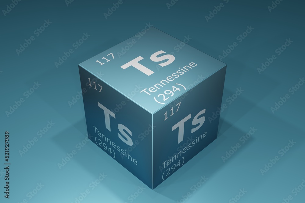 Tennessine, 3D rendering of symbols of the elements of the periodic ...
