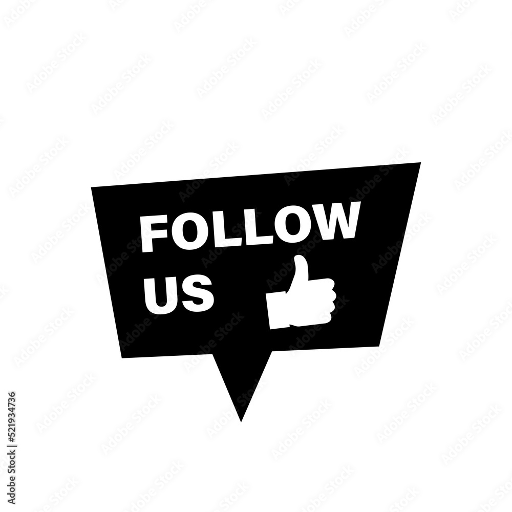 Follow us icon with hand illustration on white Stock Illustration ...