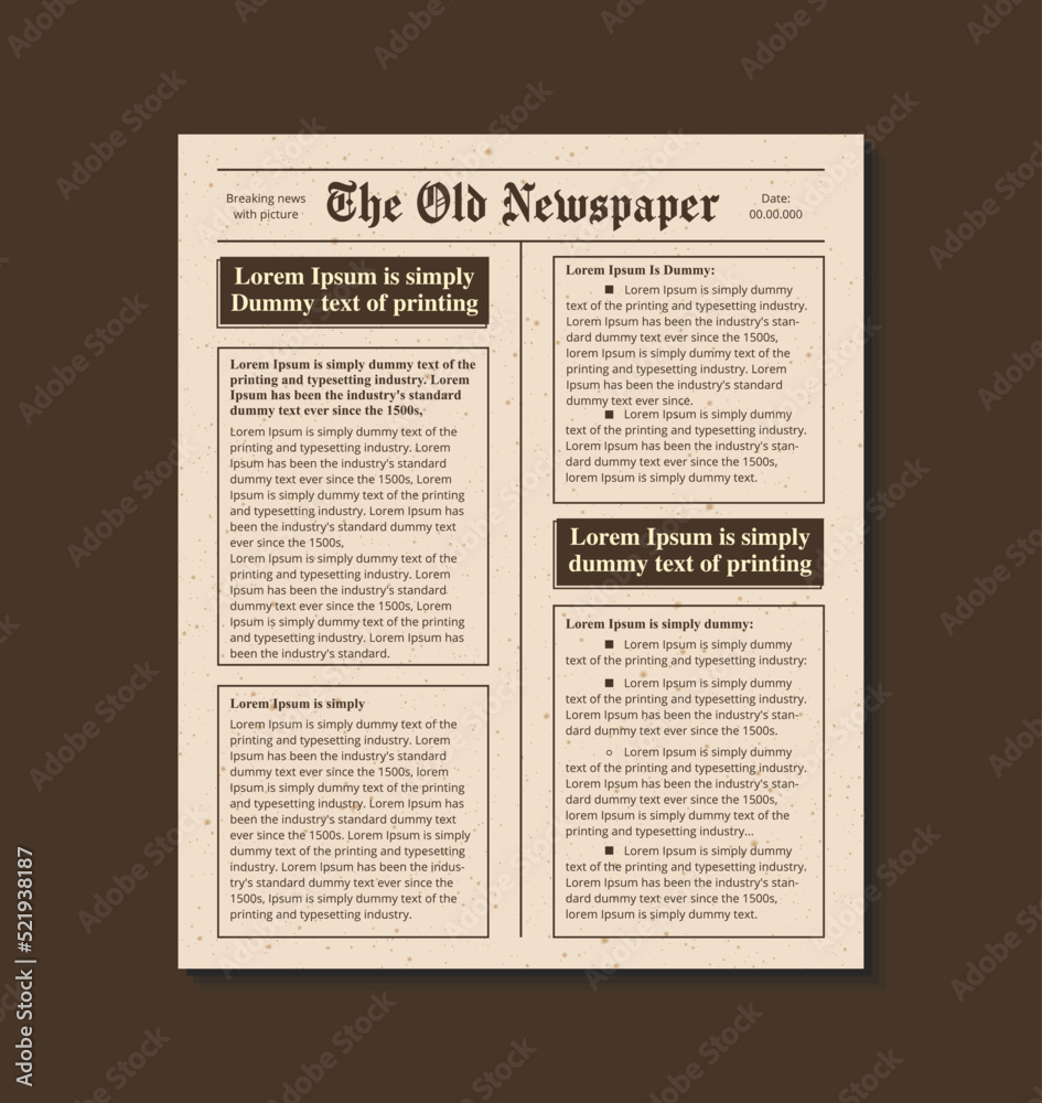 Old vintage newspaper template Stock Vector | Adobe Stock