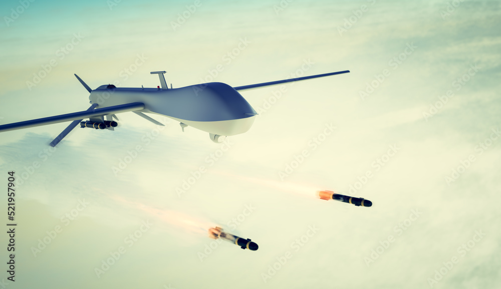 Military combat drone UAV launching missiles Stock Photo | Adobe Stock